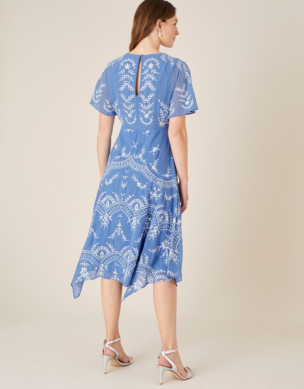 Daisy Embroidered Hanky Hem Dress Blue | Evening Dresses | Monsoon Global.