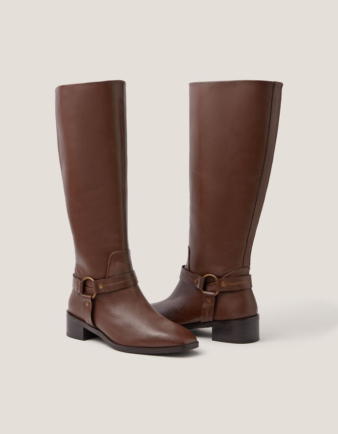 Arlo Buckle Knee High Leather Boots Brown | Women's Shoes | Monsoon US.