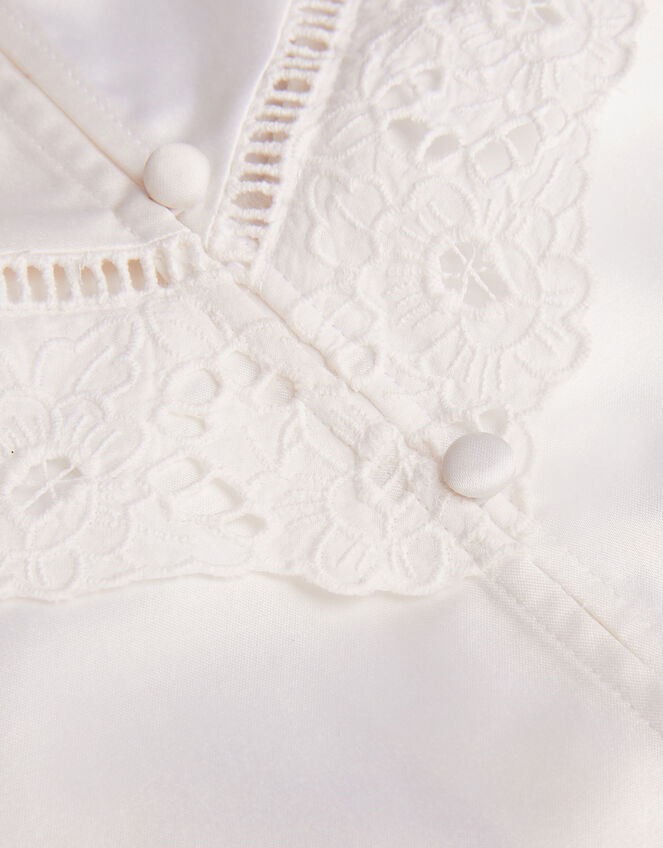 Embroidered Collar Satin Blouse Ivory