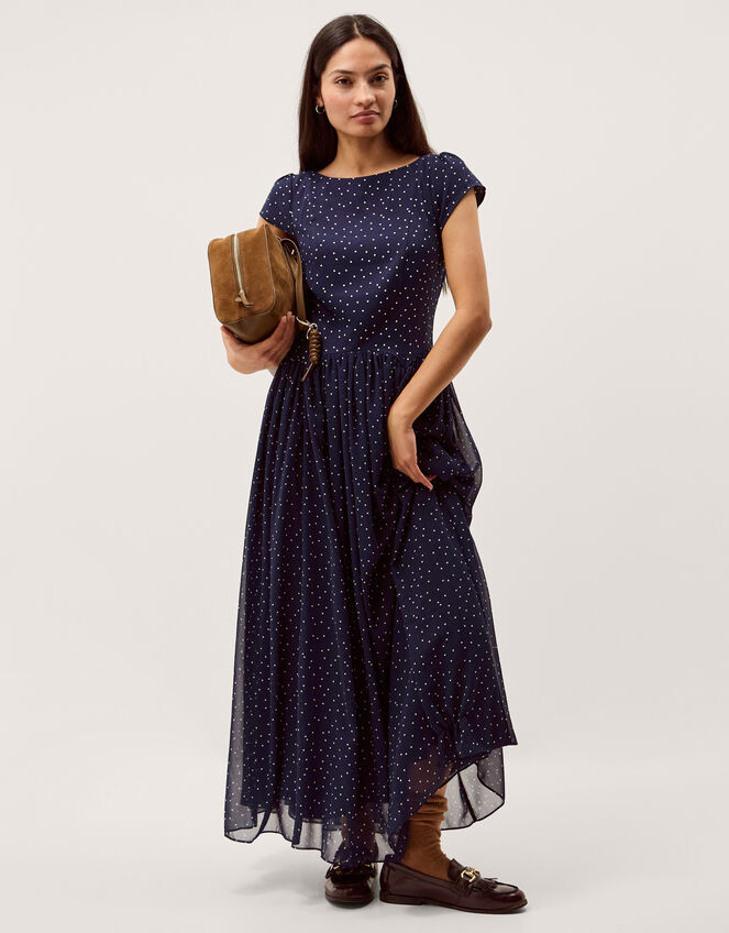 Caitie Polka Dot Midi Dress Blue | Evening Dresses | Monsoon ROI.