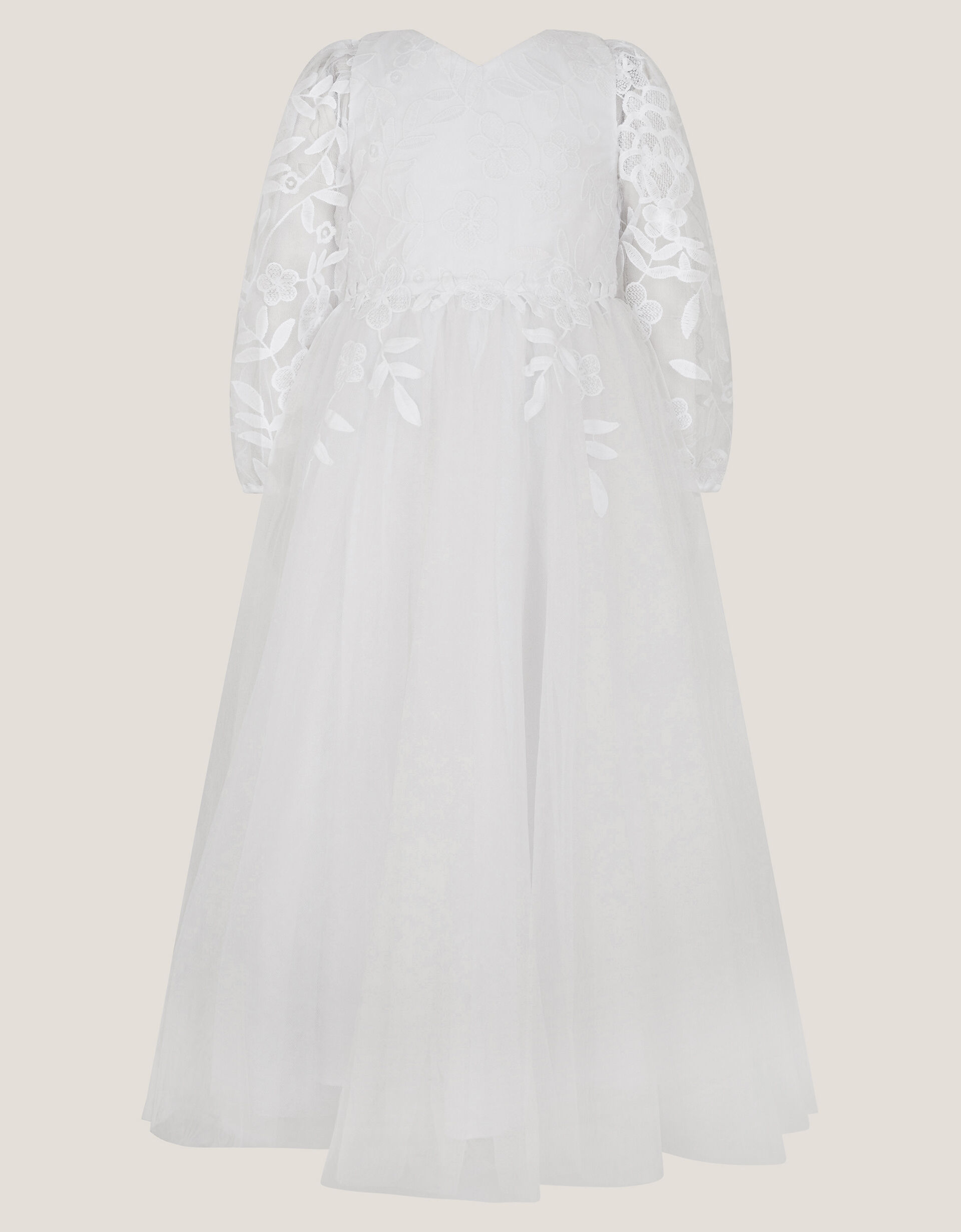 Sienna Floral Embroidered Long Sleeve Dress White | Girls' Dresses ...