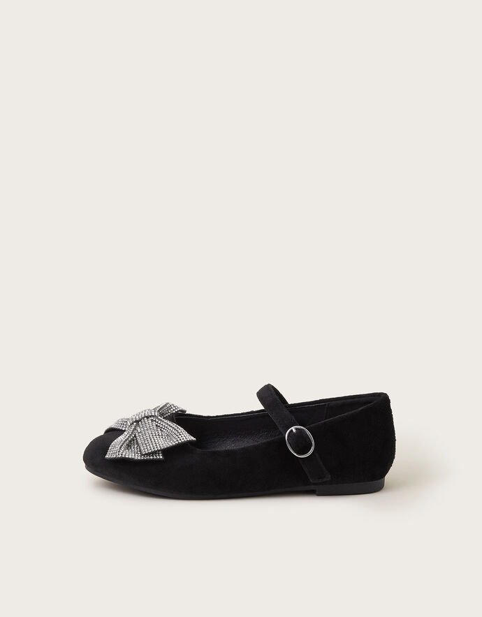 Diamante Bow Velvet Ballet Flats Black | Girls' Flat Shoes | Monsoon US.