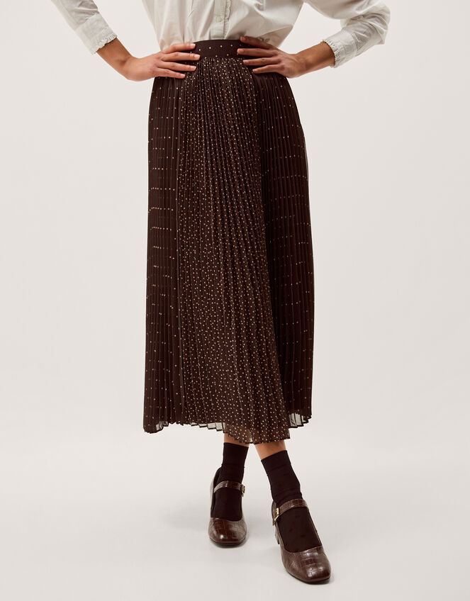 Demi Polka Dot Pleated Midi Skirt Brown | Skirts | Monsoon US.