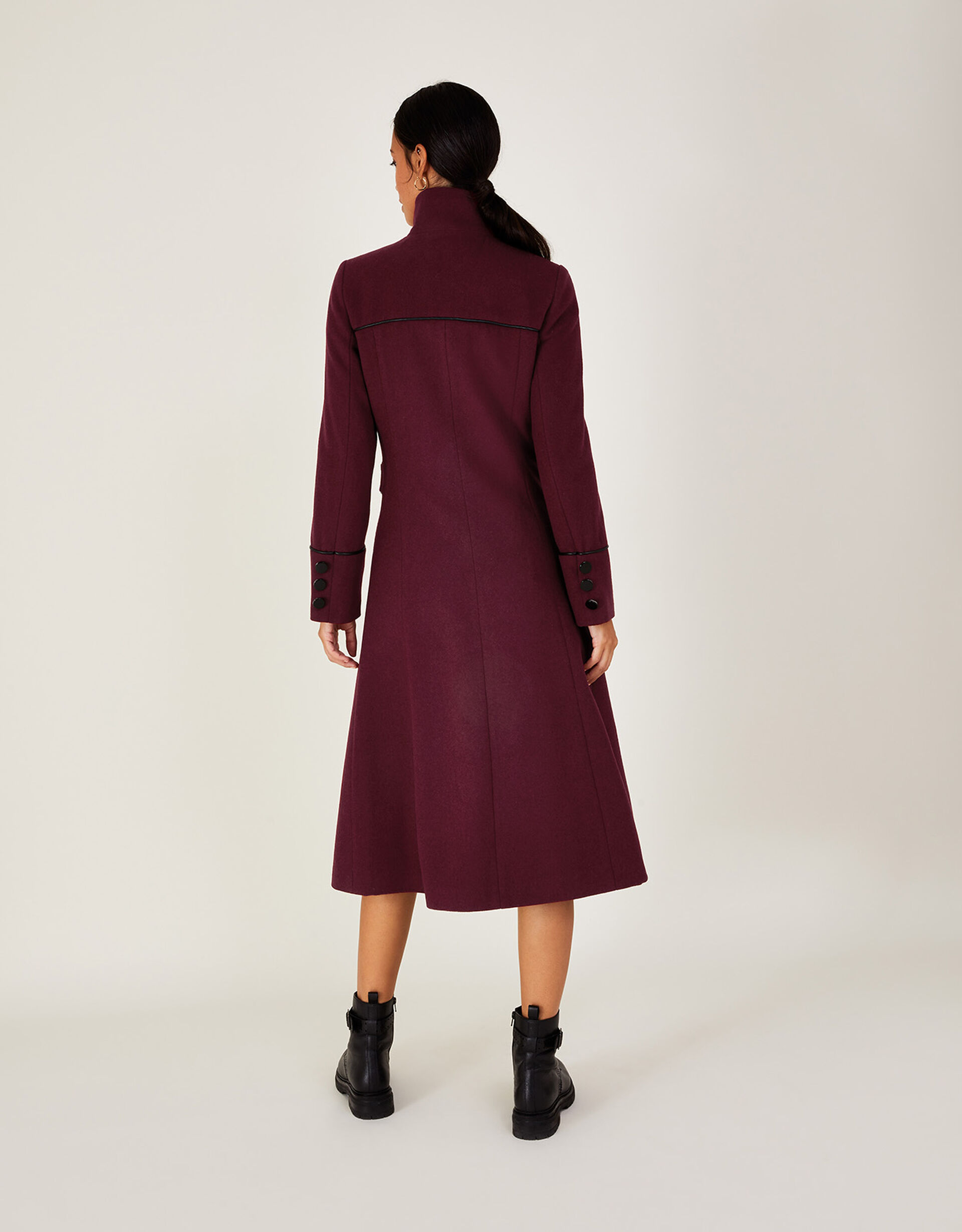 Fiona PU Tipped Funnel Coat Red