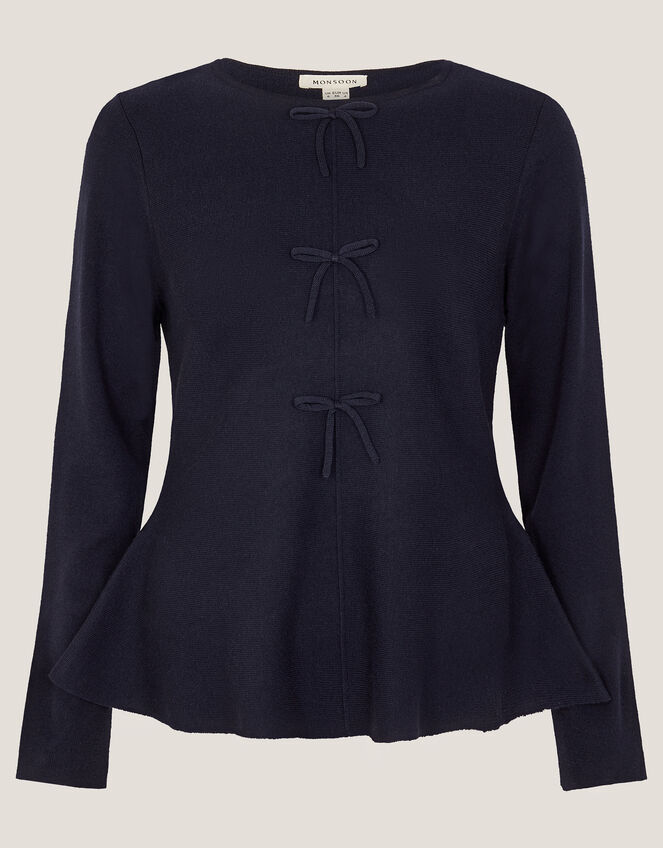 Paula Peplum Bow Sweater Blue | Sweaters | Monsoon US.