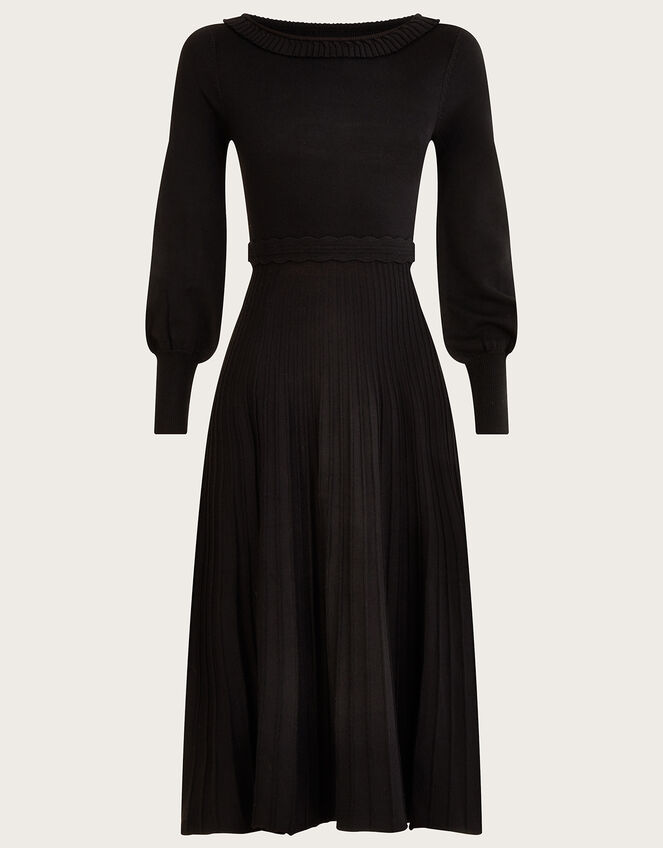 Pleat Trim Slash Neck Midi Dress with LENZING™ ECOVERO™ Black | Day ...