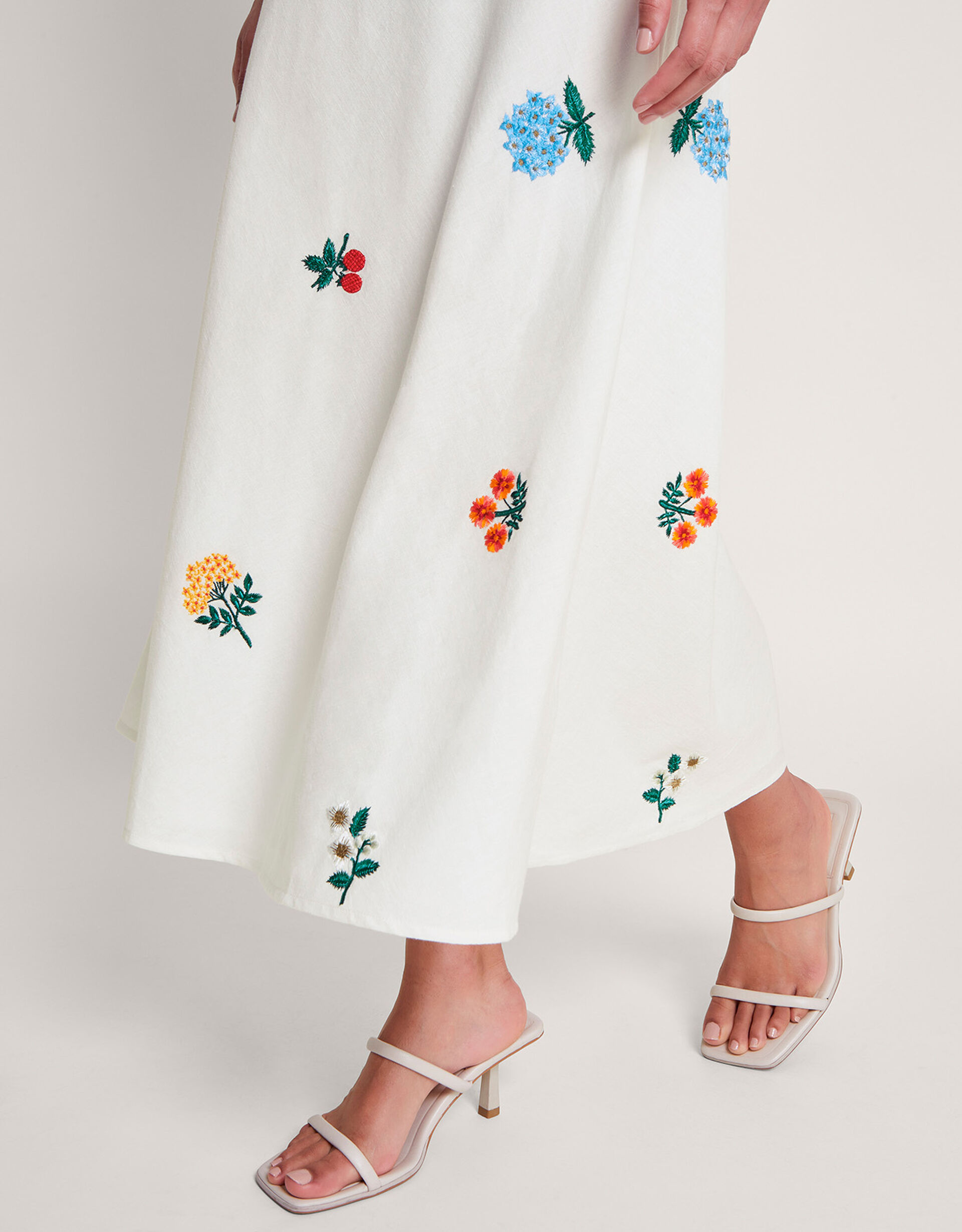 Piera Embroidered Midi Skirt Ivory | Skirts | Monsoon US.