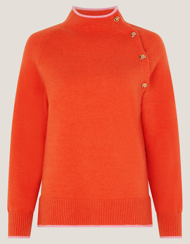 Bella High Neck Button Jumper Orange | Jumpers | Monsoon Global.