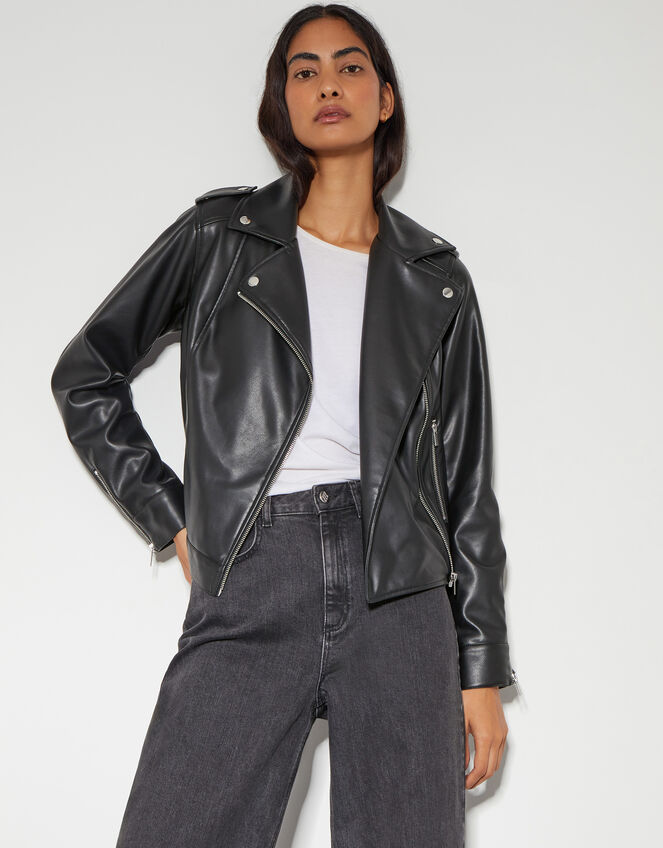 Paloma Faux Leather Biker Jacket Black | Women's Jackets | Monsoon Global.