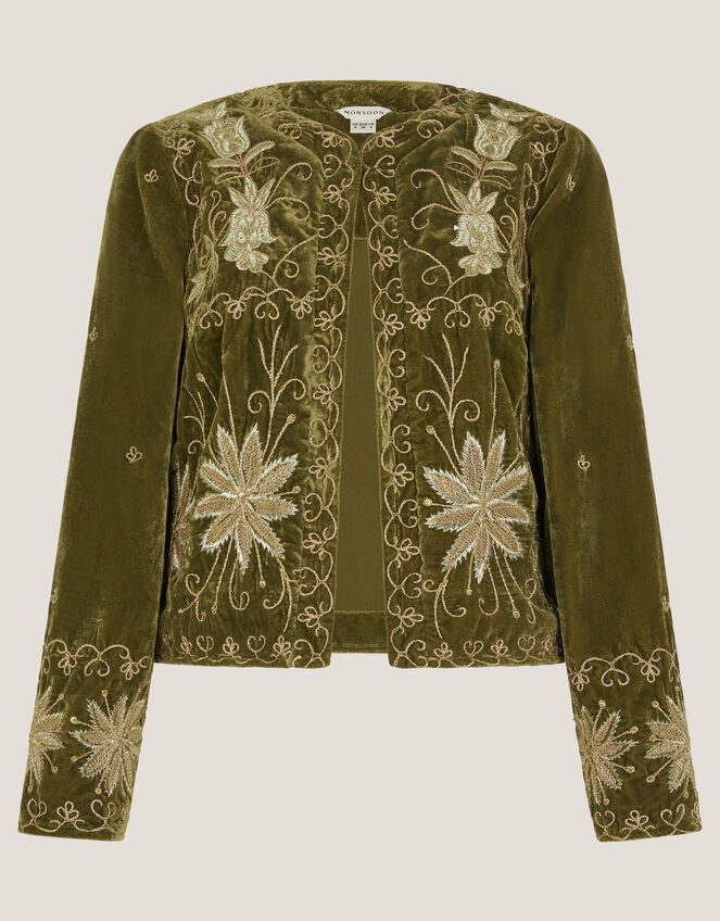 Magda Floral Embroidered Velvet Jacket Green | Women's Jackets ...