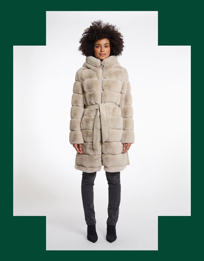 Rino & Pelle Bridget Faux Fur Puffer Coat Camel