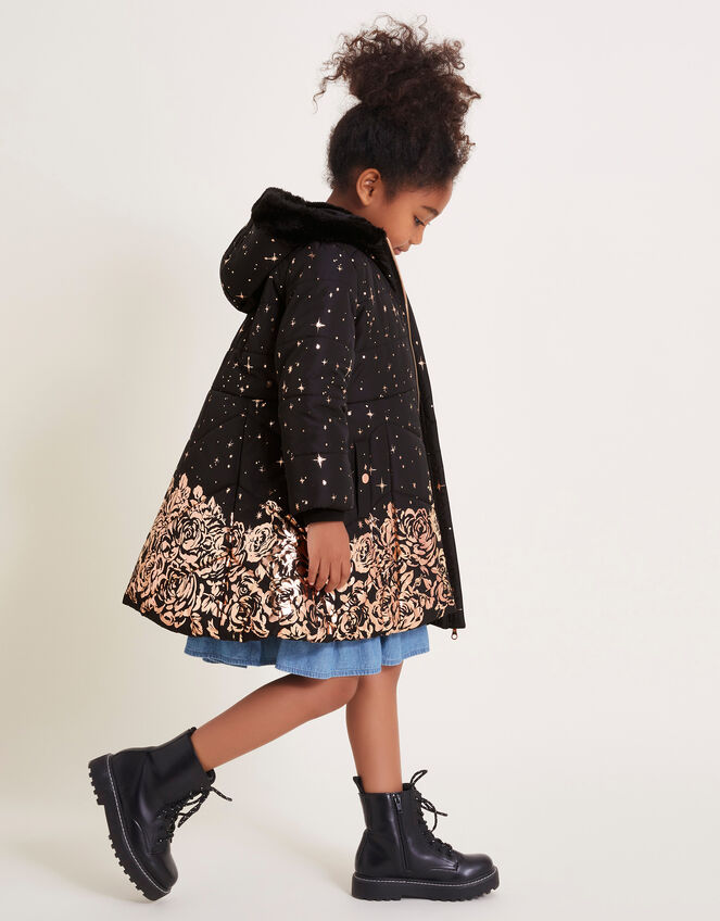 Fiorella Foil Border Coat Gold | Girls' Coats & Jackets | Monsoon Global.