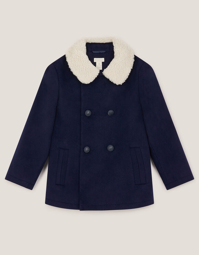 Borg Collar Pea Coat Blue | Boys' Coats & Jackets | Monsoon ROI.