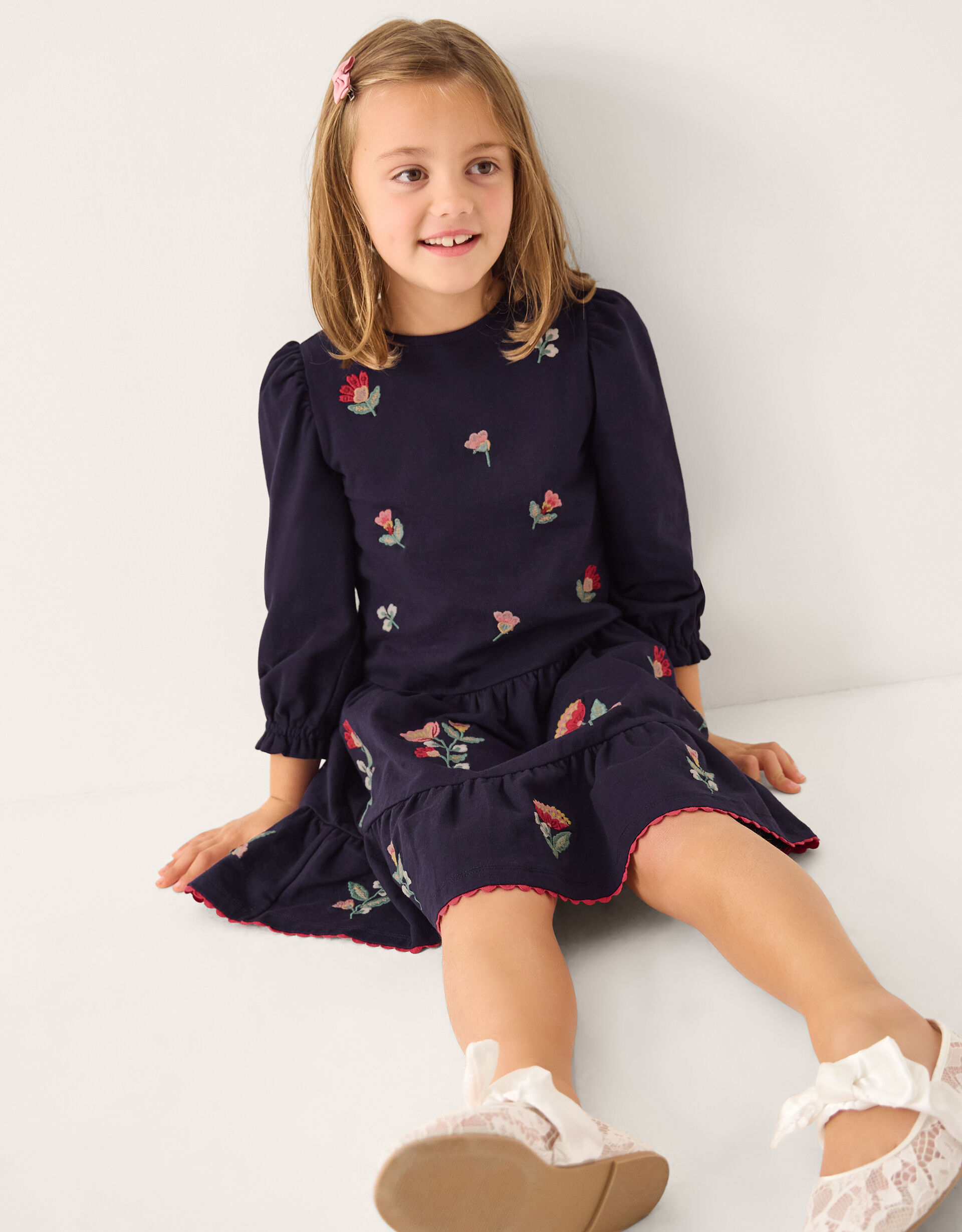 Floral Embroidered Tiered Dress Blue | Girls' Dresses | Monsoon US.