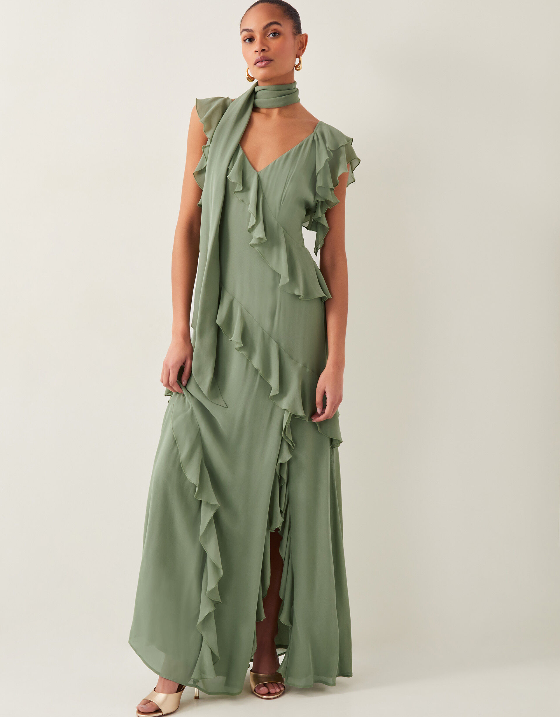 Romy Ruffle Maxi Dress Green | Evening Dresses | Monsoon US.