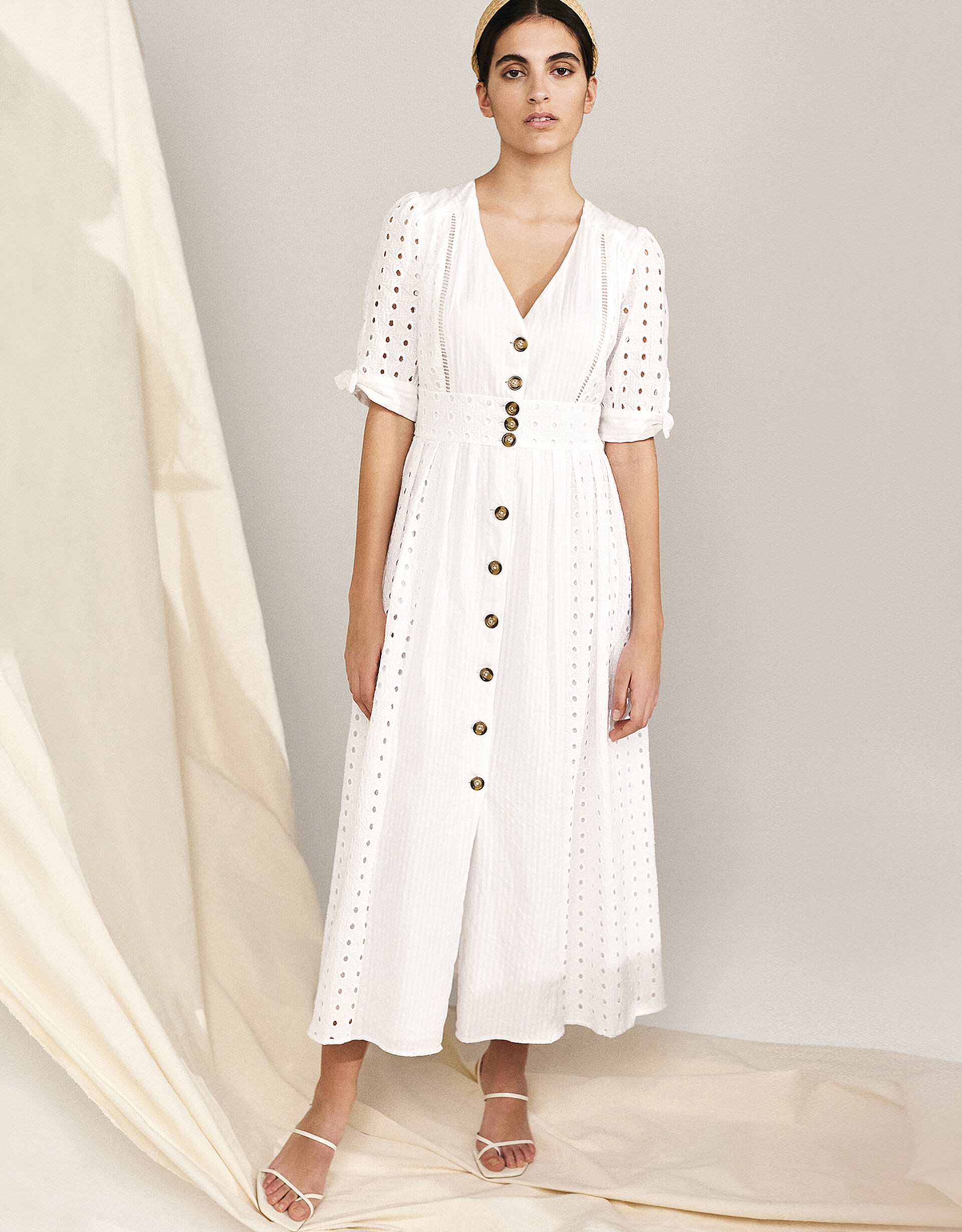Dolly Schiffli Midi Dress White | Day Dresses | Monsoon Global.