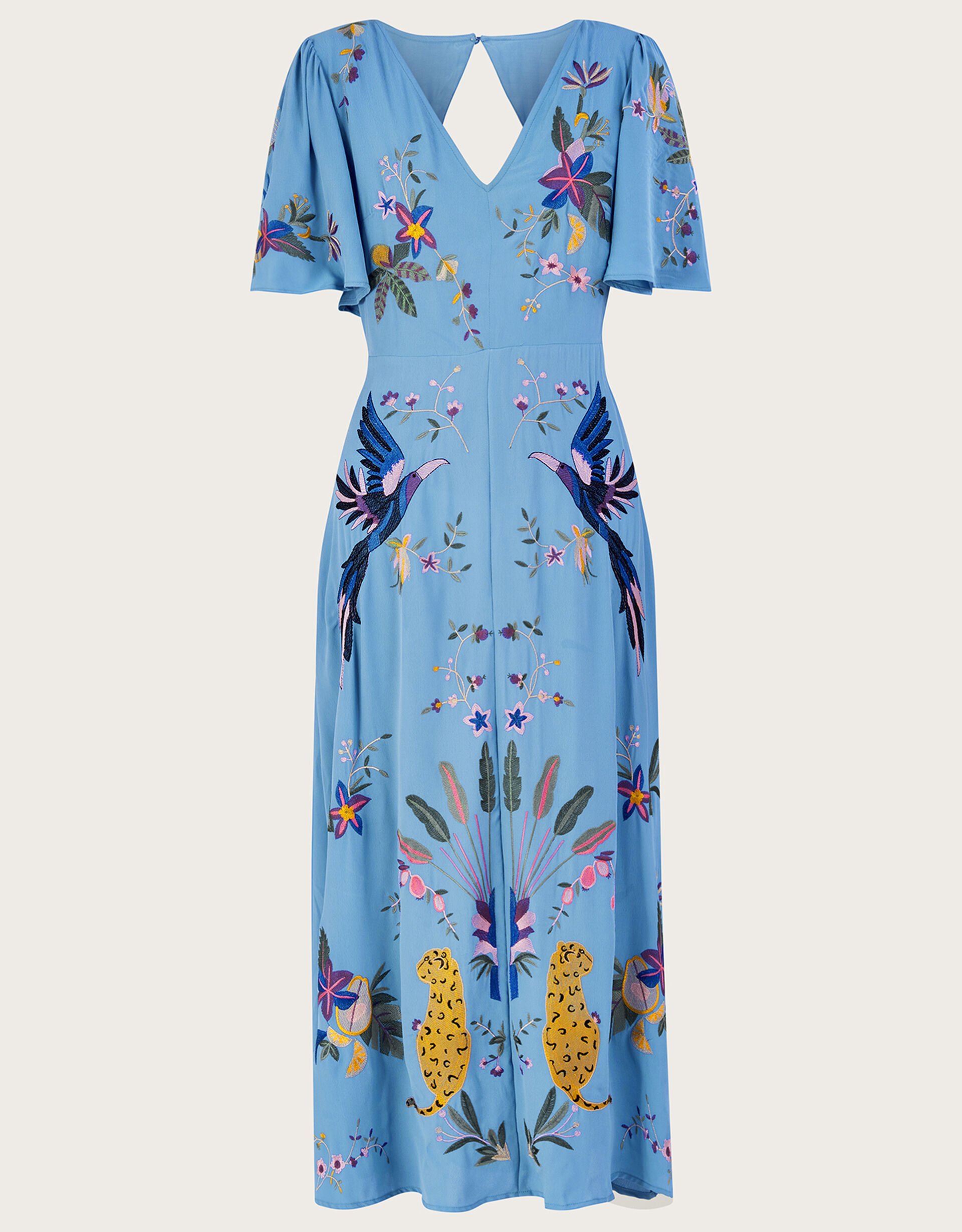 Audra Embroidered Tea Dress in Recycled Polyester Blue