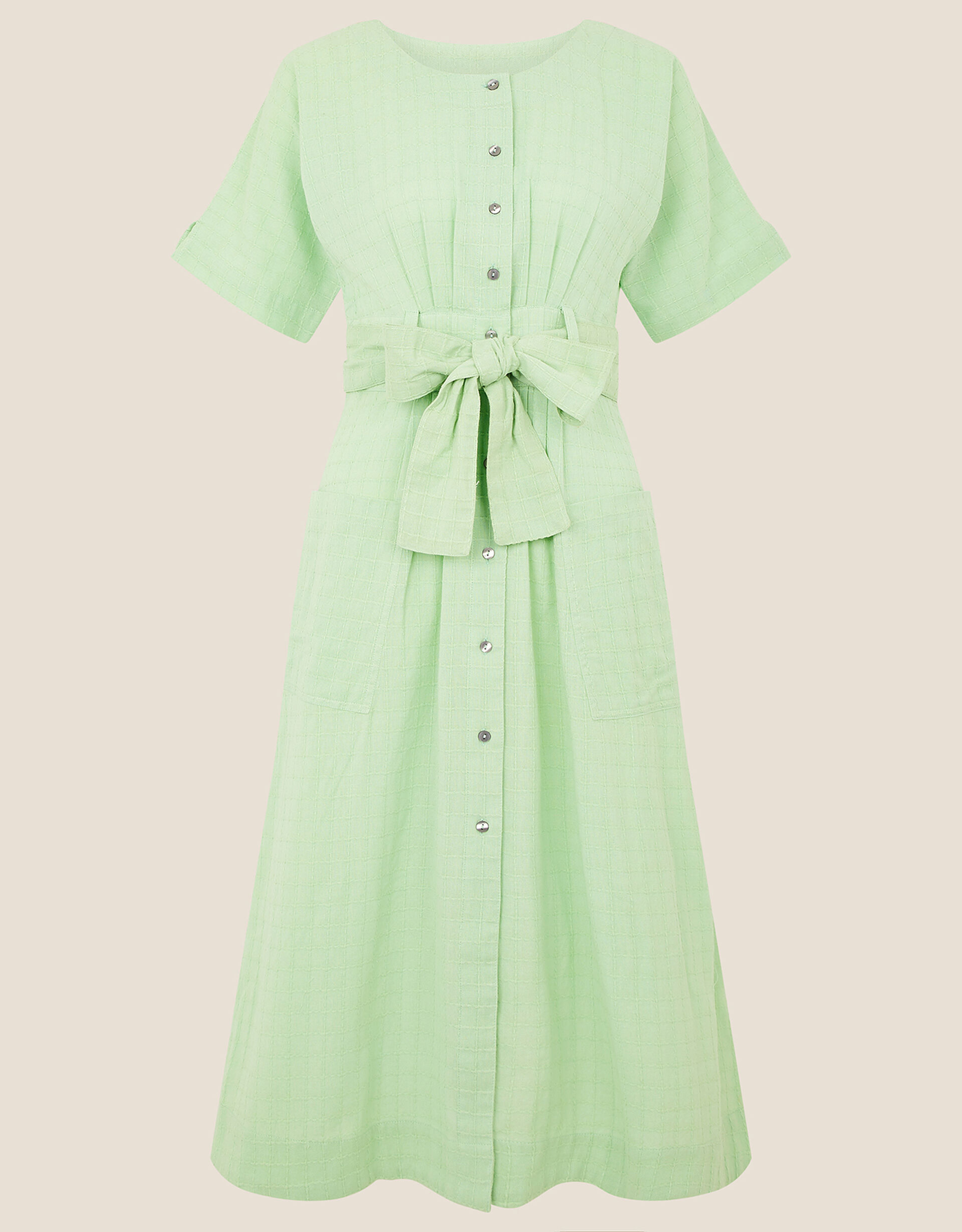 Crosshatch Midi Dress in Pure Cotton Green | Day Dresses | Monsoon US.