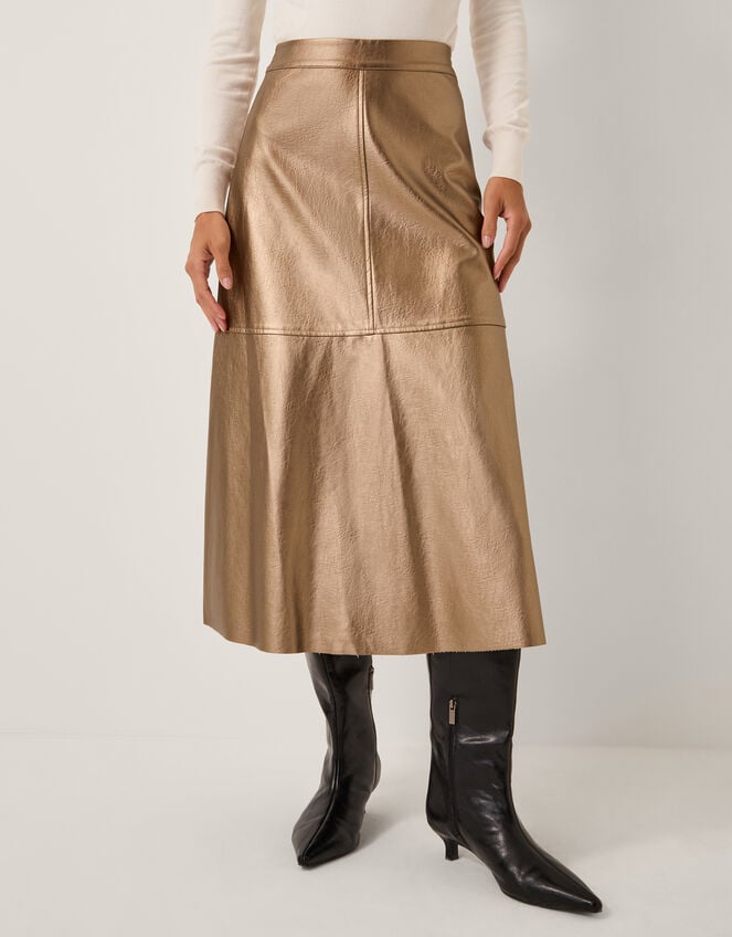 Pippa Faux Leather Midi Skirt Bronze | Skirts | Monsoon ROI.