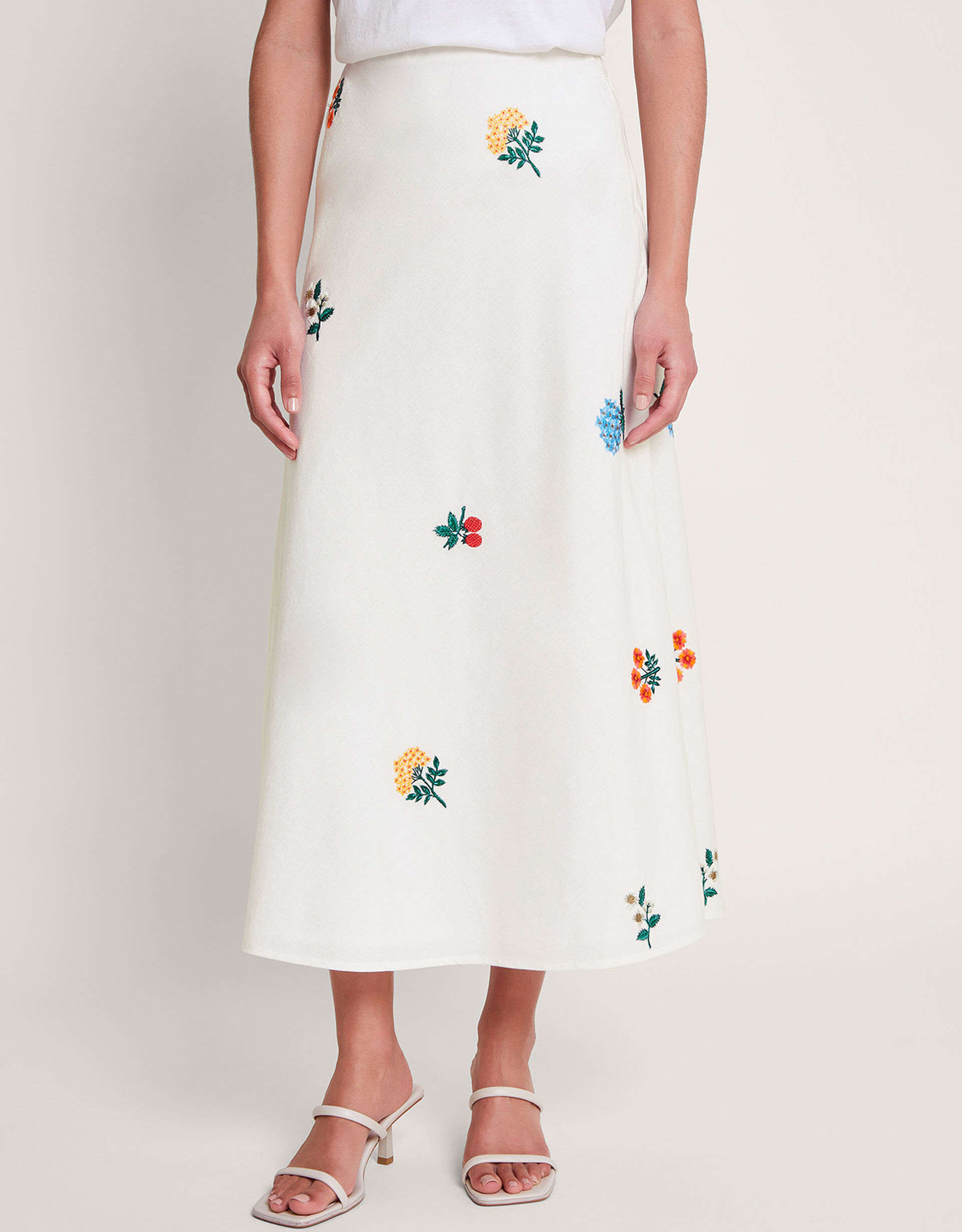 Piera Embroidered Midi Skirt Ivory | Skirts | Monsoon US.