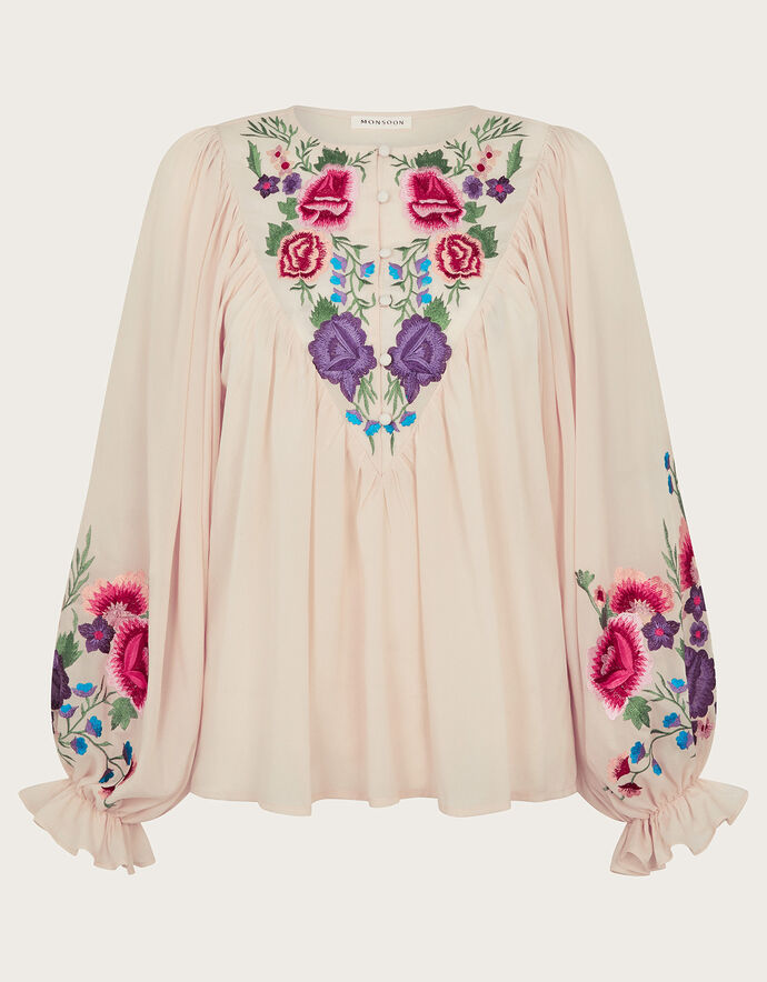 Winny Embroidered Floral Blouse Ivory | Tops & T-shirts | Monsoon US.
