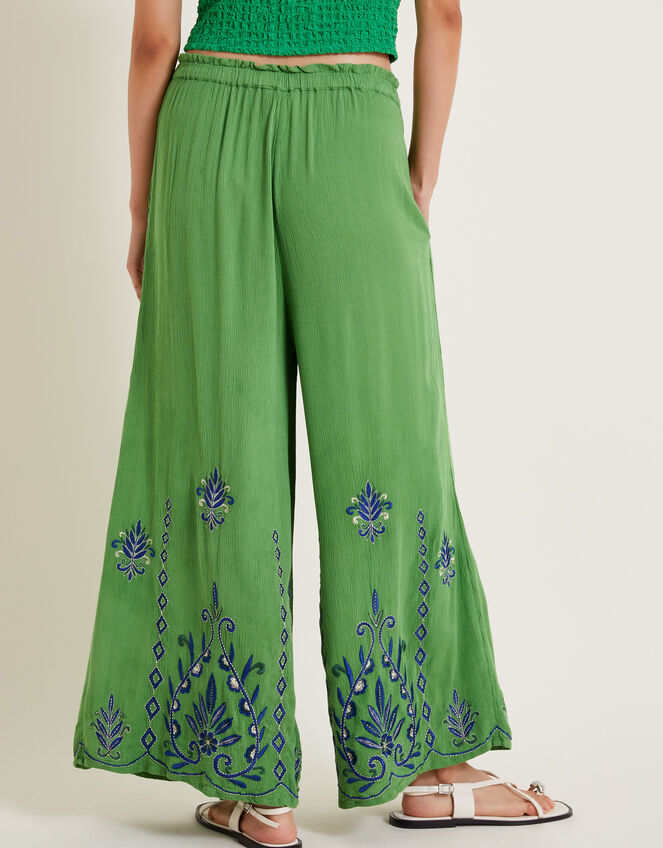 Saffron Embroidered Wide Leg Trousers Green | Trousers & Leggings ...