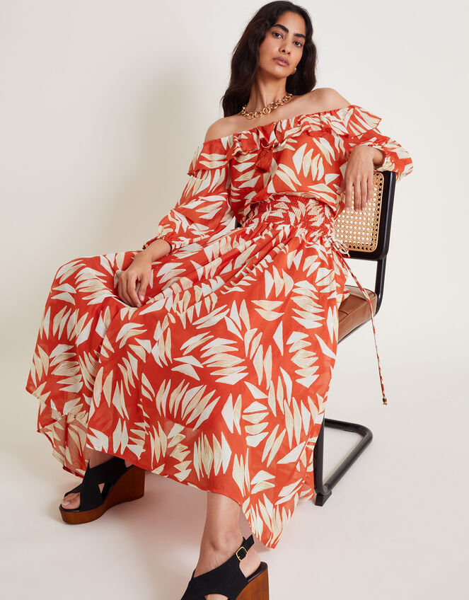 Shelly Abstract Print Maxi Skirt Orange | Skirts | Monsoon US.