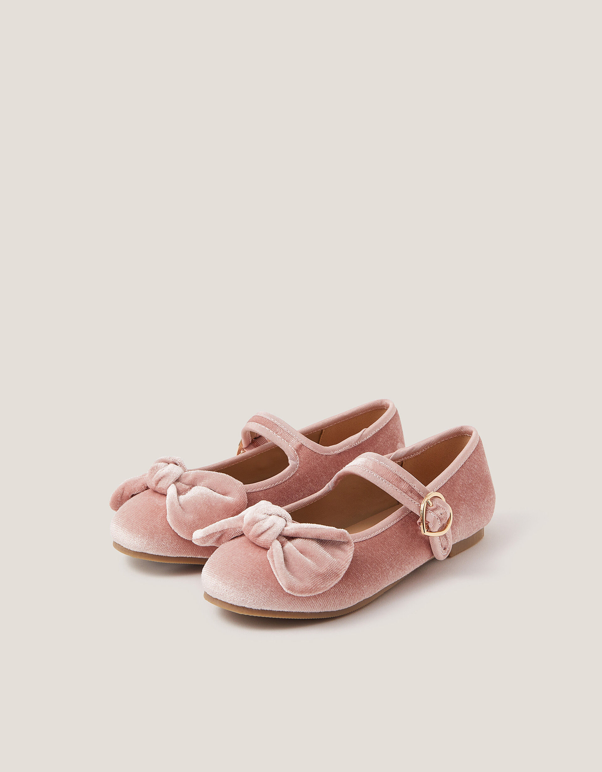 Velvet Bow Strap Ballet Flats Pink | Girls' Flat Shoes | Monsoon Global.