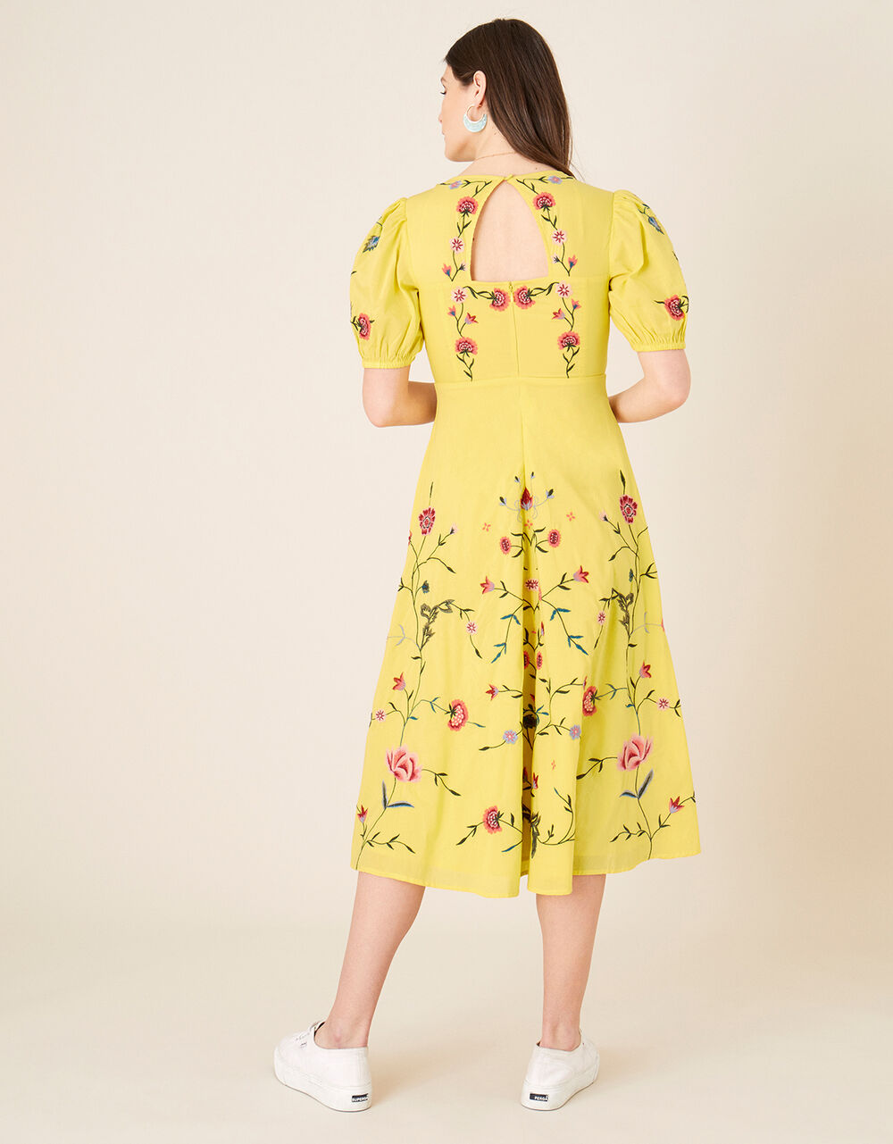 Delia Embroidered Tea Dress Yellow | Evening Dresses | Monsoon Global.