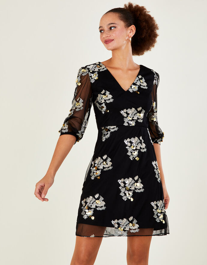 Jennifer Sequin Animal Tunic Dress Black