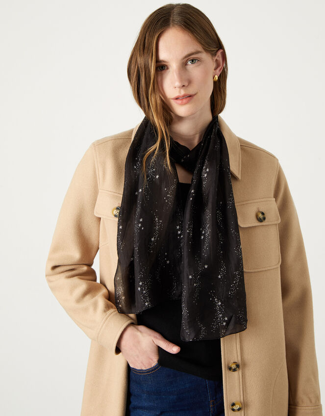 Star Print Silk Skinny Scarf