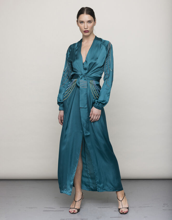 Tallulah and Hope Regular Length Satin Wrap Dress Green