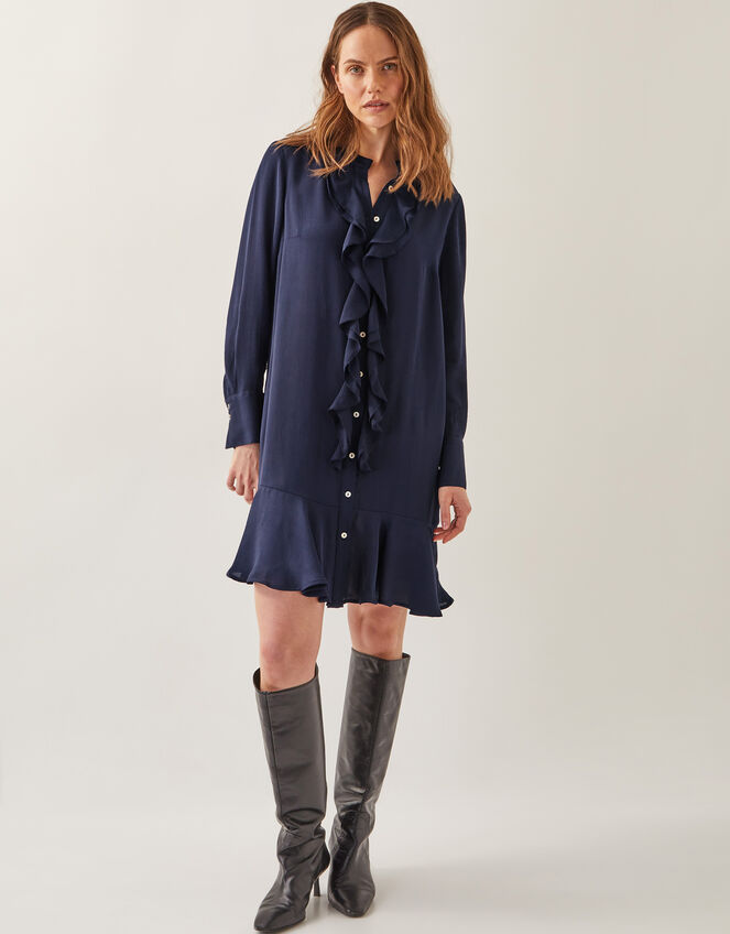 Lara Long Sleeve Frill Dress Blue | Work Dresses | Monsoon US.