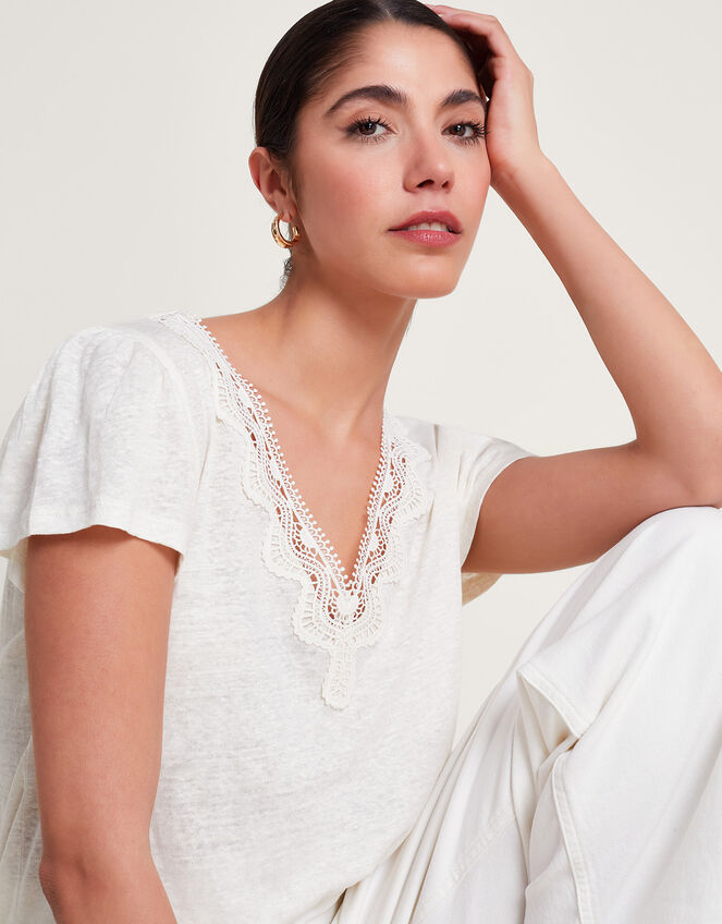Lisa Lace Linen T-Shirt Ivory | Tops & T-shirts | Monsoon US.