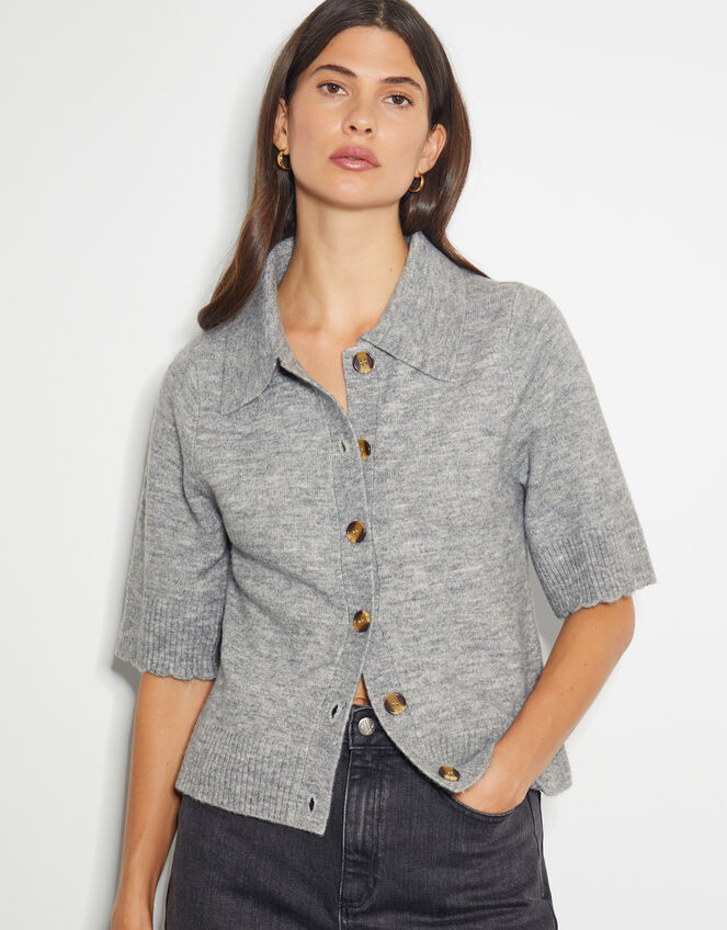 Cindy Short Sleeve Collar Cardigan Gray | Cardigans | Monsoon US.