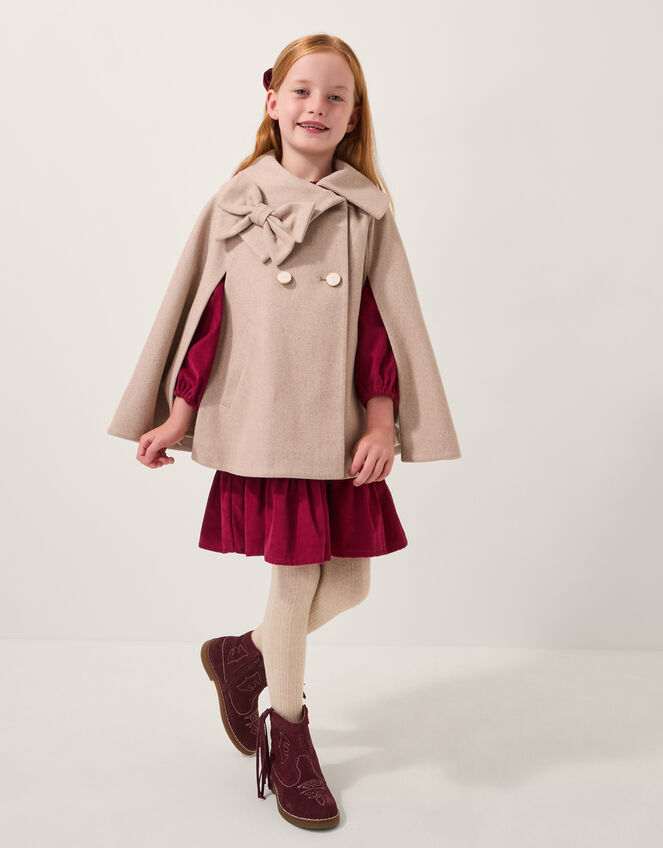 Bow Cape Coat Camel | Girls' Coats & Jackets | Monsoon ROI.