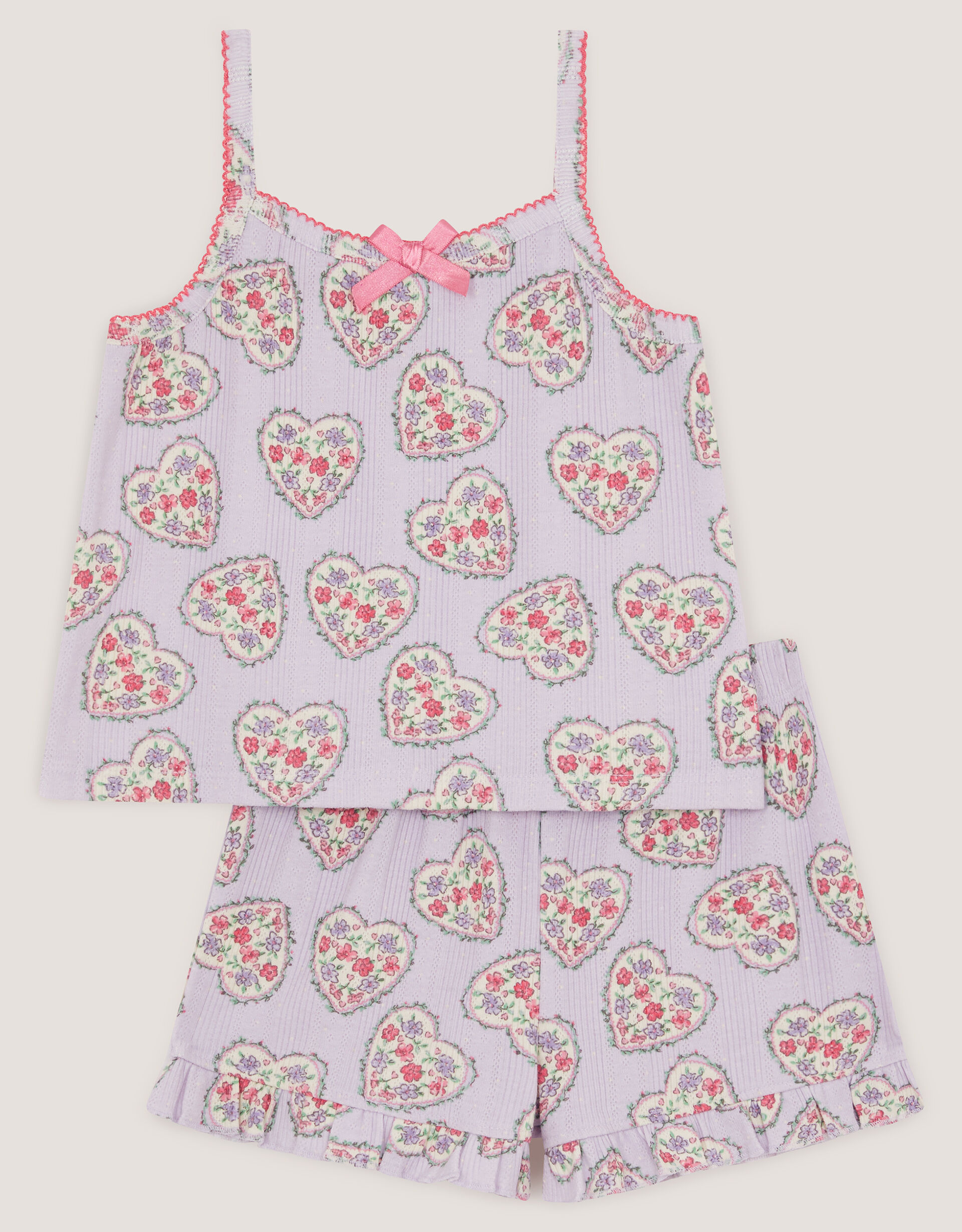 Heart Print Pointelle Short Pajama Set Purple | Nightwear & Slippers ...