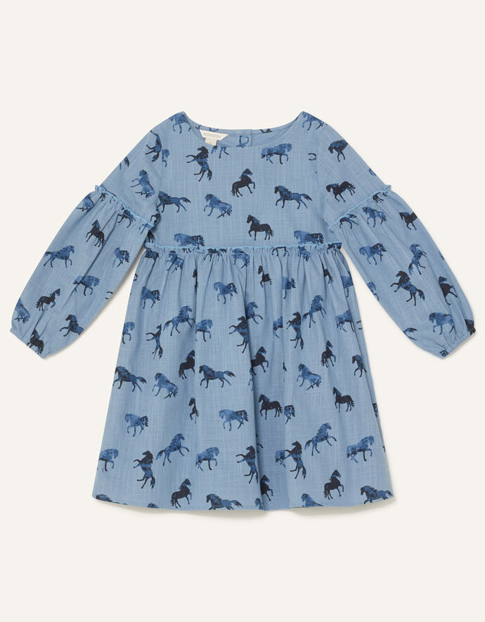 Horse Print Swing Dress Blue | Girls' Dresses | Monsoon Global.