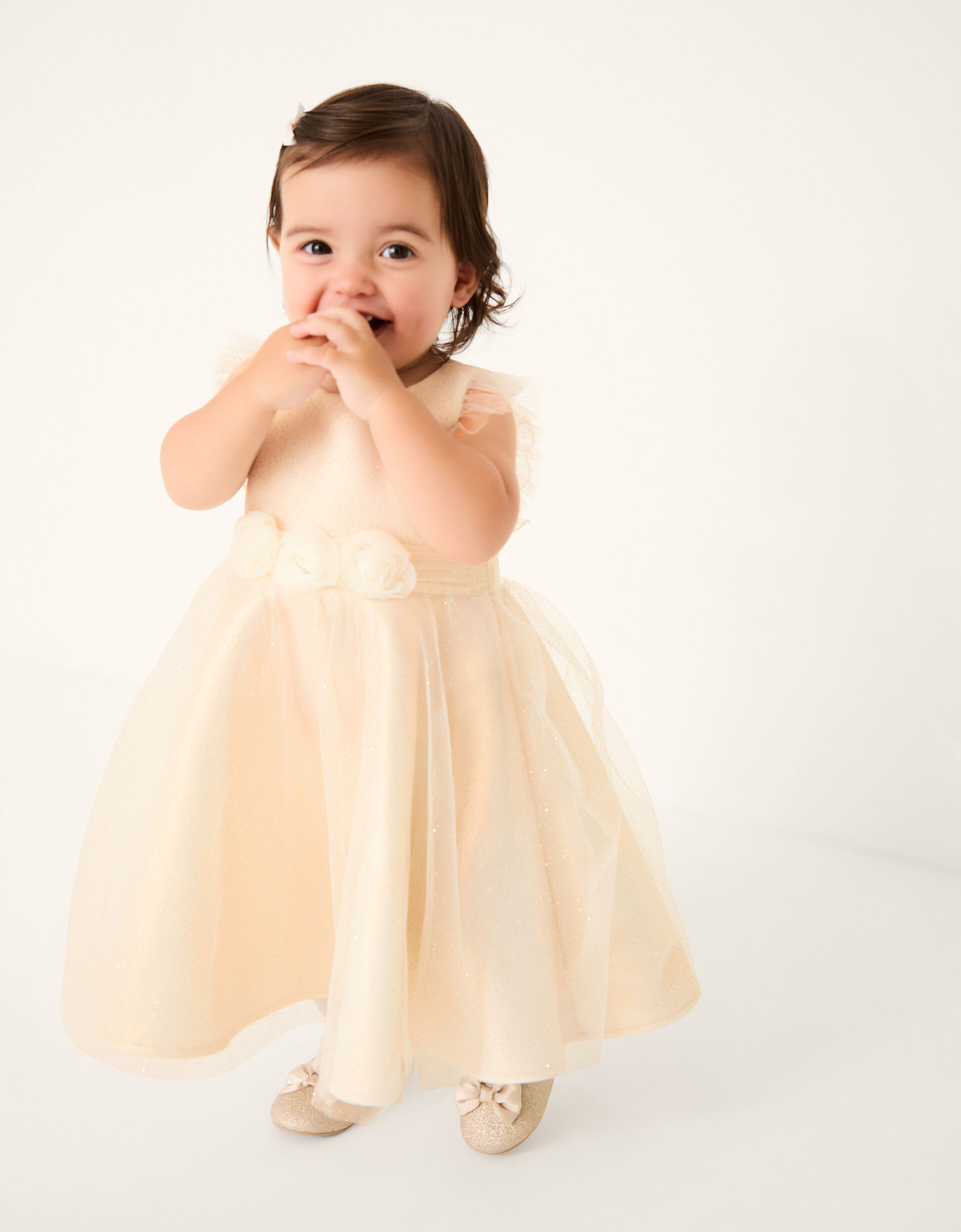 Baby Principesa Appliqué Rose Sparkle Dress Gold | Baby Girl Dresses ...