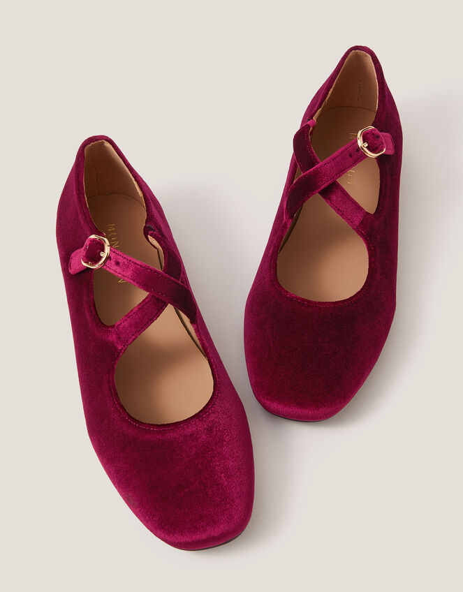 Dana Velvet Crossover Ballet Flats Red | Women's Shoes | Monsoon US.