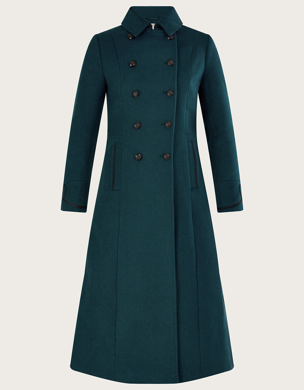 Minnie Military Long Coat in Wool Blend Teal | Women's Coats | Monsoon ROI.