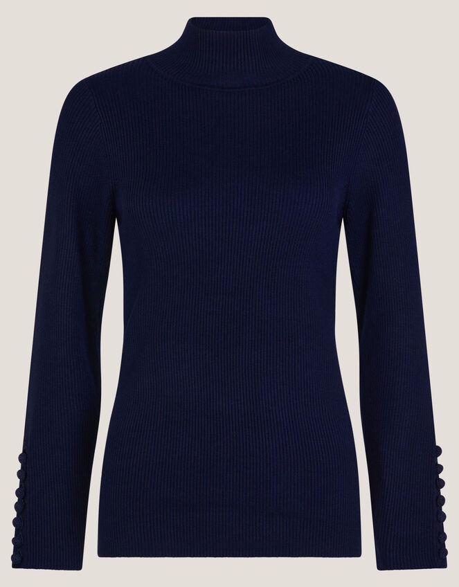 Ruby Ribbed Polo Neck Jumper Blue | Jumpers | Monsoon Global.