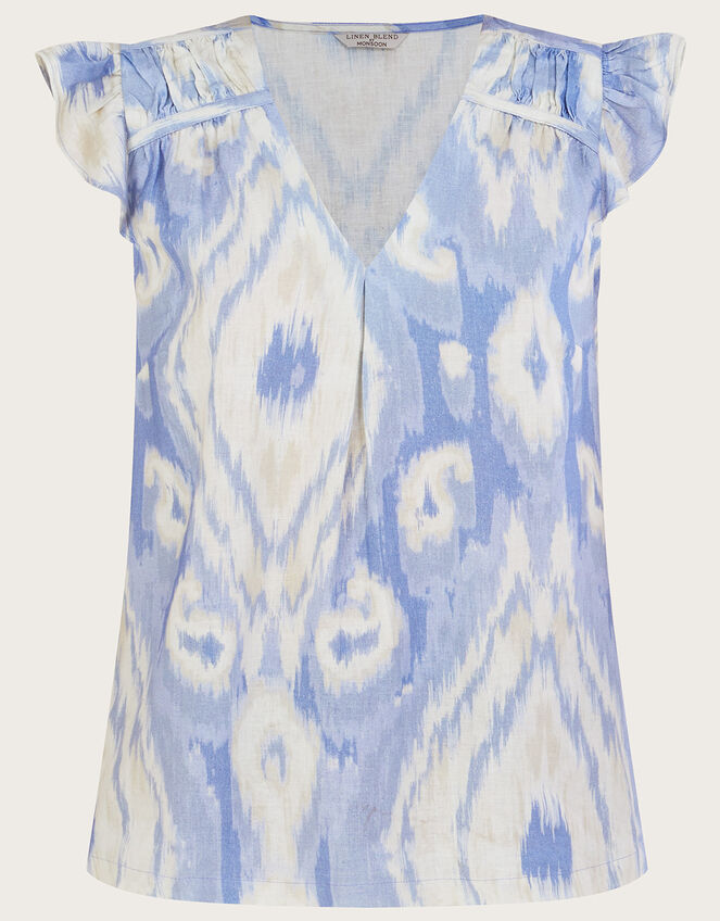 Peggy Ikat Tank Top in Linen Blend Blue