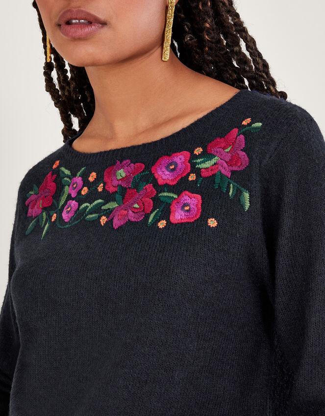 Floral Embroidered Jumper Blue