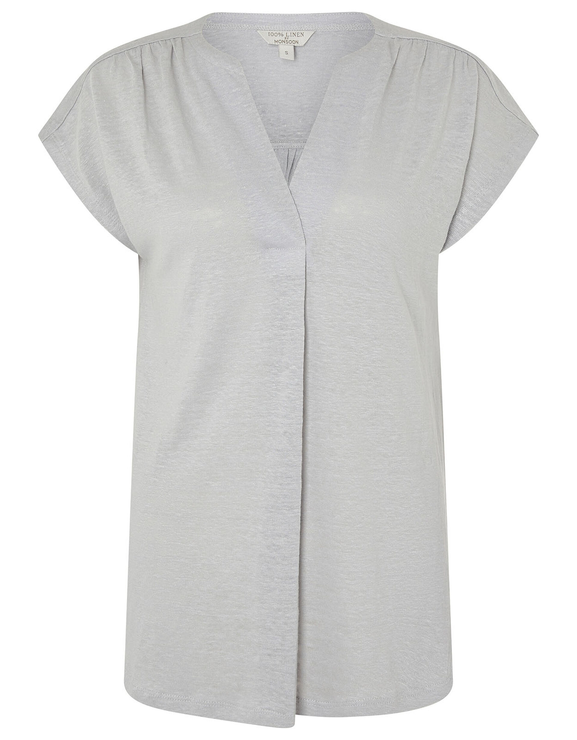 Split T-Shirt in Pure Linen Grey | Tops & T-shirts | Monsoon US.