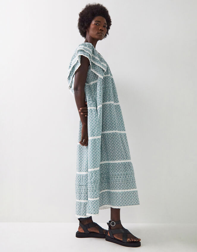 East Duva Print Tiered Smock Dress Blue