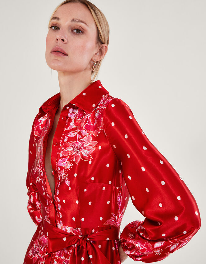 Shiloh Satin Shirt Dress Red