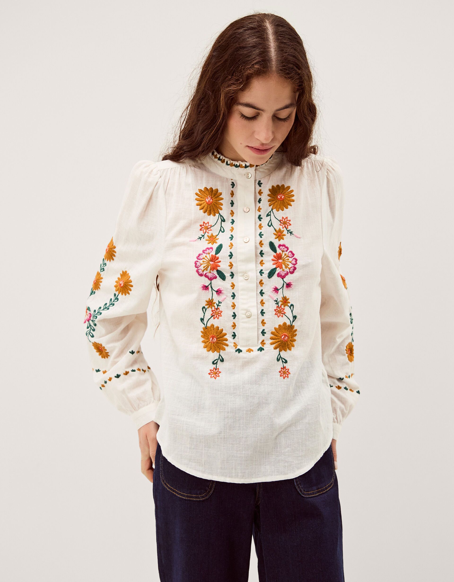 Emmy Embroidered Long Sleeve Top White | Tops & T-shirts | Monsoon US.