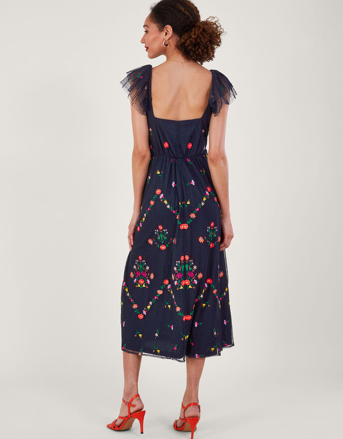 Bonnie Floral Embroidered Tea Dress Blue