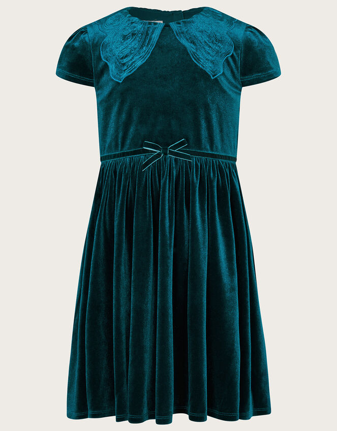 Velvet Butterfly Collar Dress Green | Girls' Dresses | Monsoon Global.